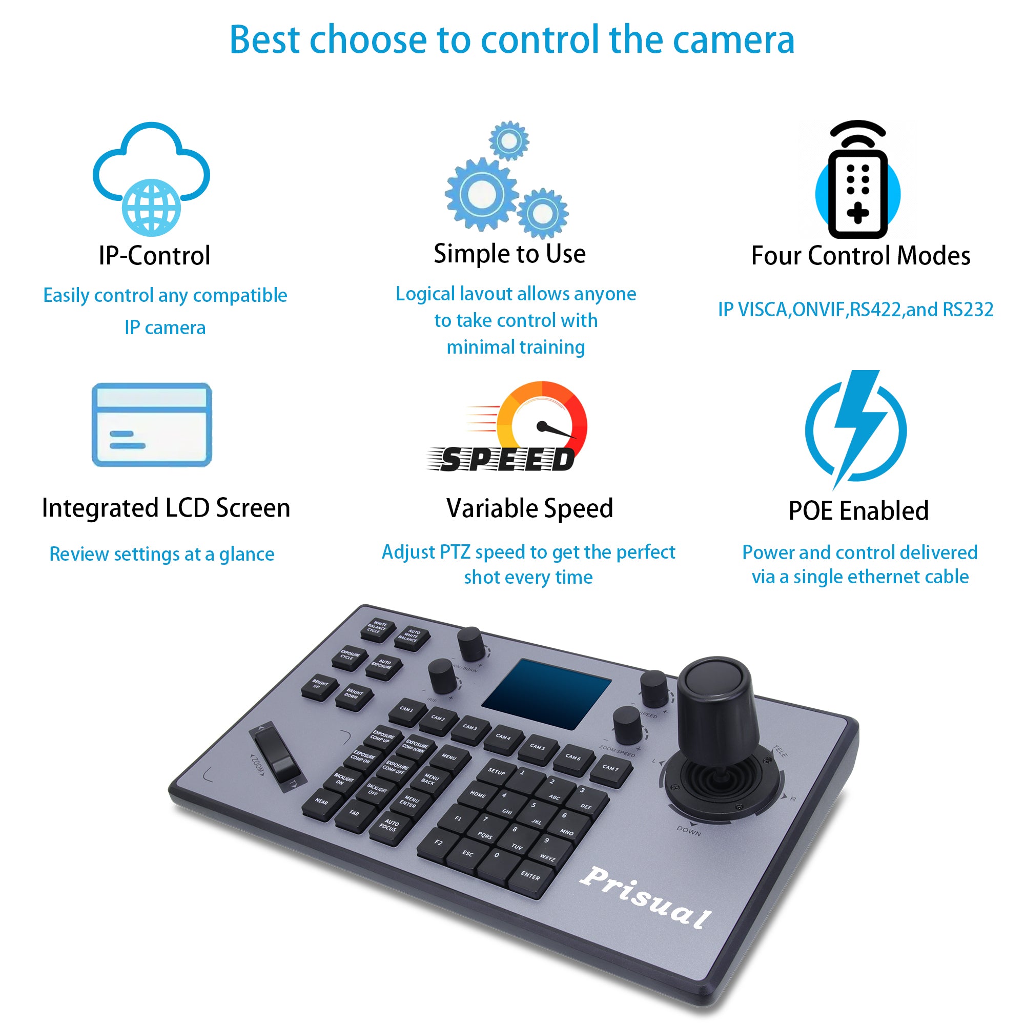 Prisual PTZ Camera Joystick Controller PoE with 4D Joystick for Live S