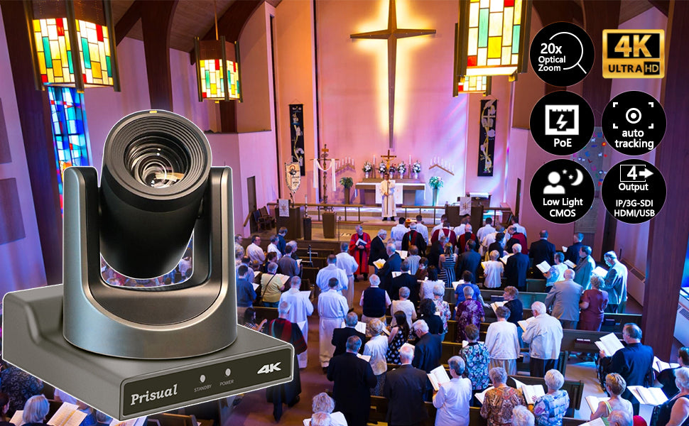 Prisual 4K NDI PTZ Camera 20X Optical Zoom HDMI/SDI/USB/IP PTZ Bundle